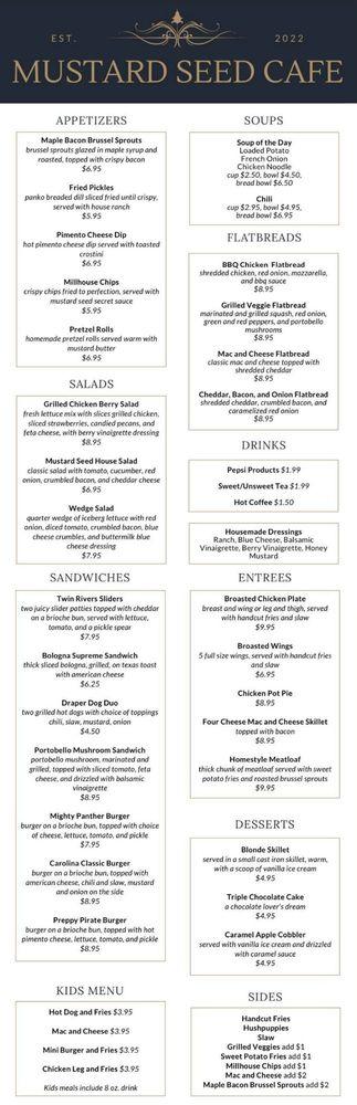 Menu at Mustard Seed Cafe and Catering Co., Eden