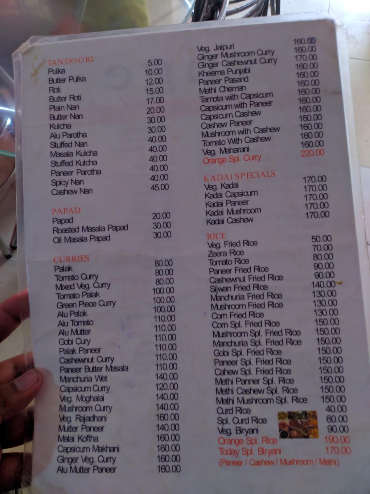 Menu at ORANGE RESTAURANT, Chirala, Shop 2