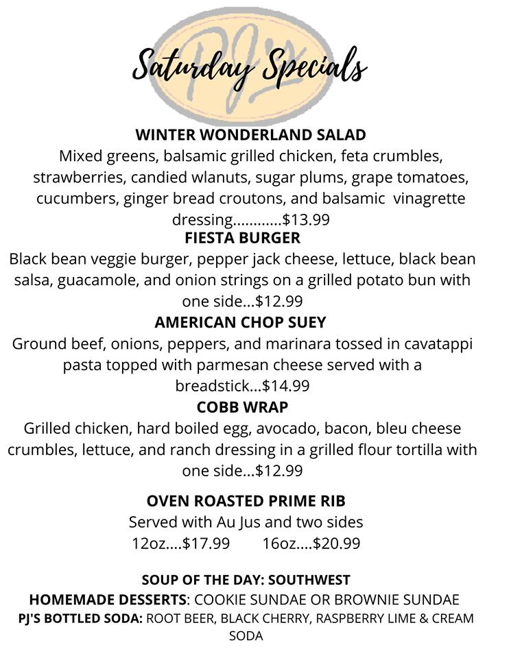 Menu at PJ's Bar & Grill, Bellingham