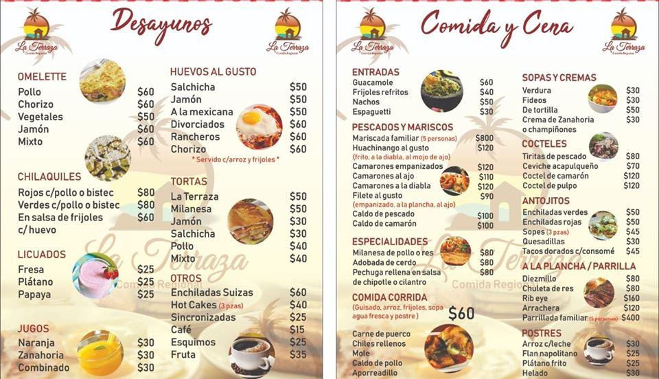 Menu at Restaurant La Terraza, Zihuatanejo, Carretera Zihuatanejo ...