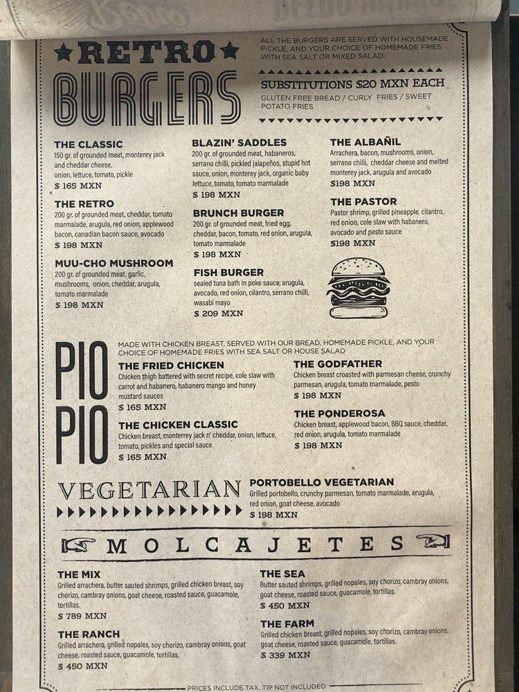 Menu at Retro Burger Bar, San José del Cabo