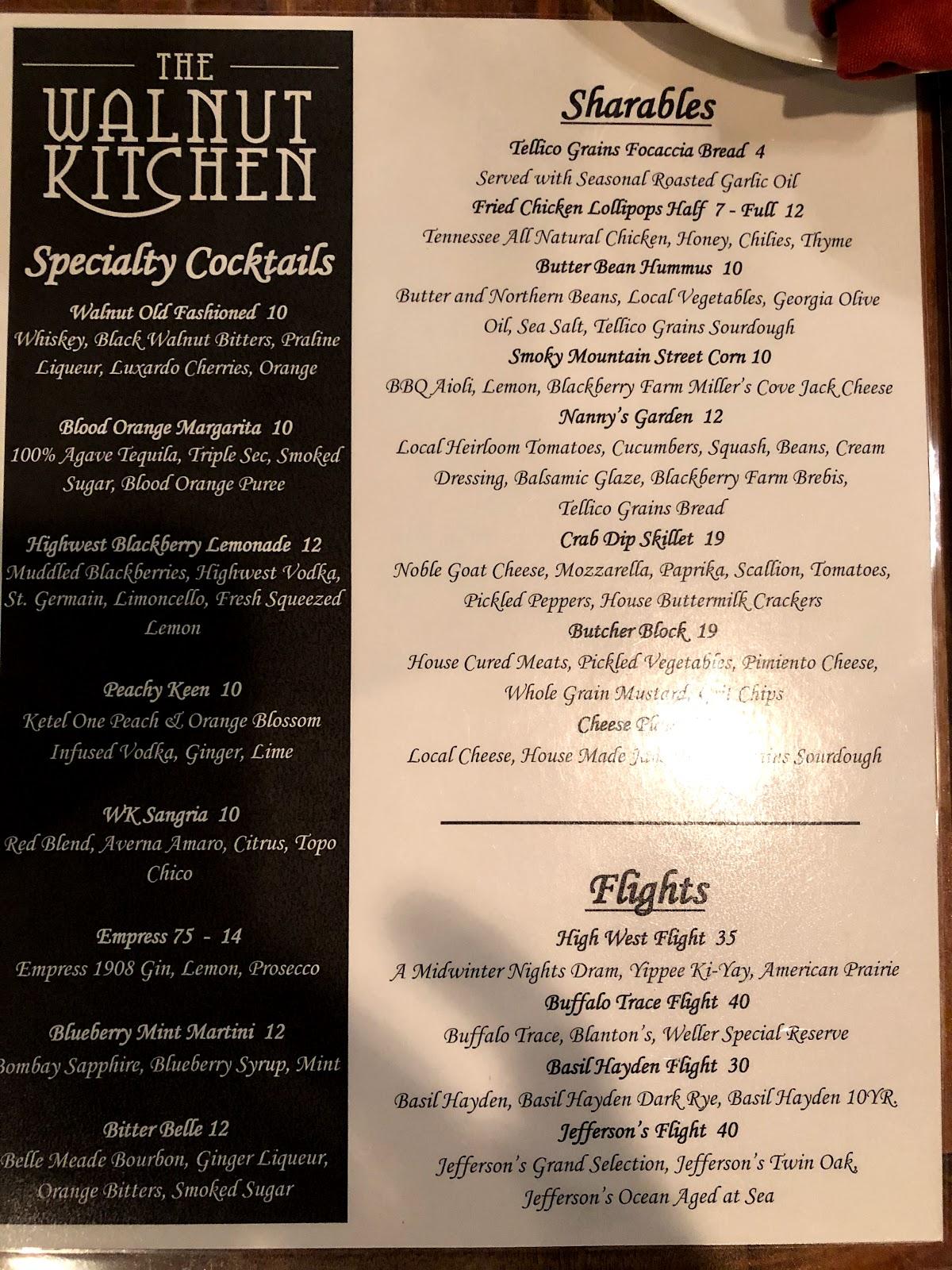 Menu at The Walnut Kitchen steakhouse, Maryville