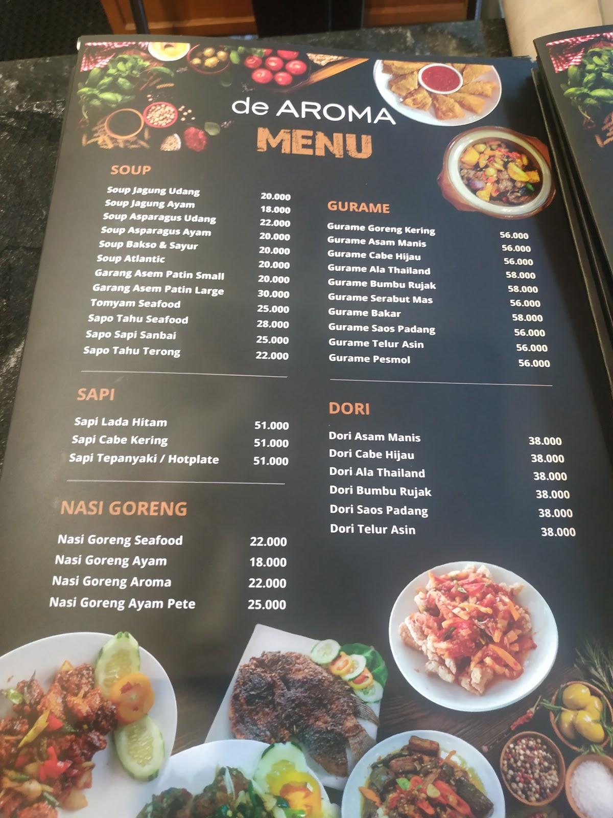 Menu at de AROMA RESTO restaurant, Boyolali