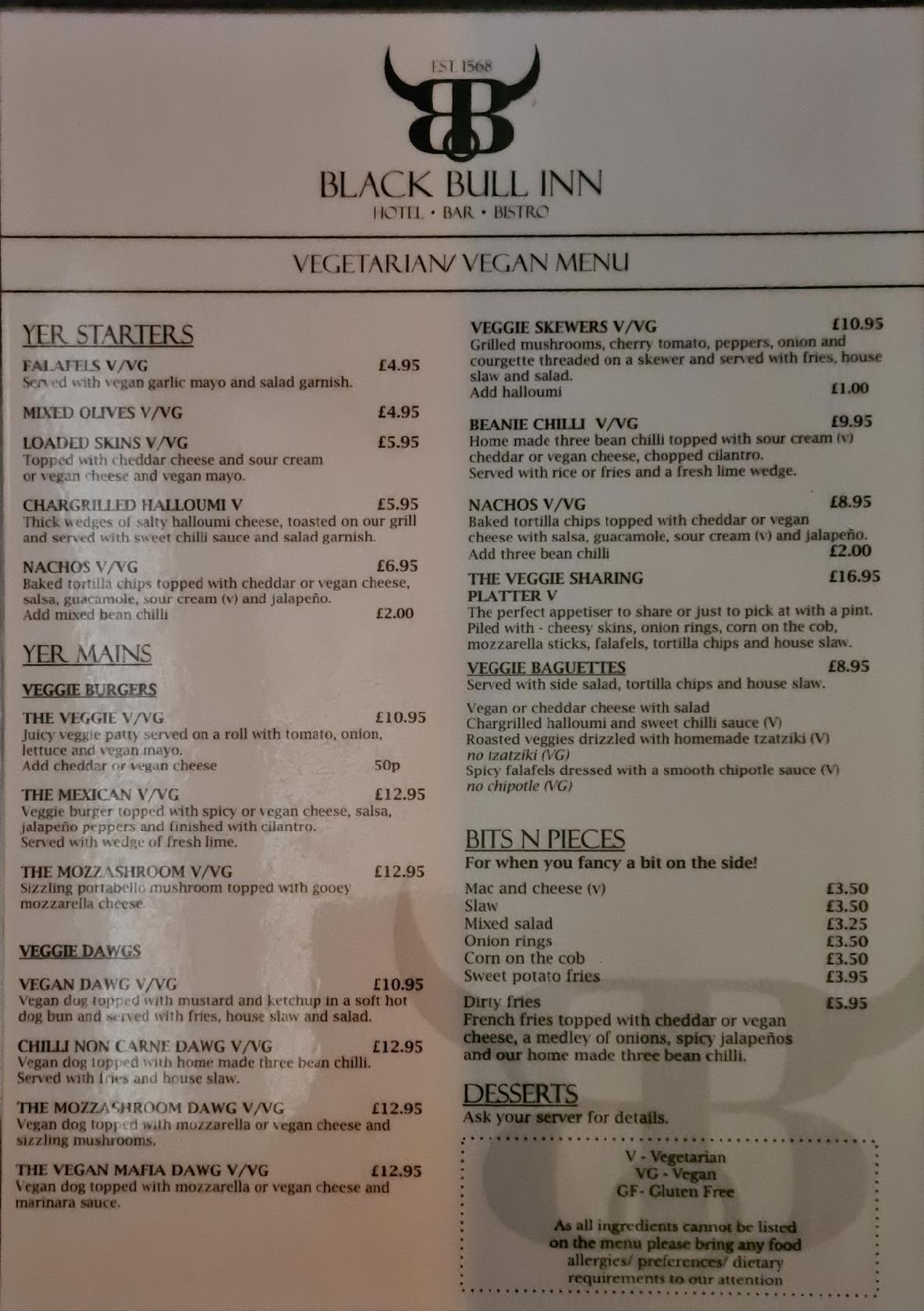 Menu at Black Bull Inn Moffat pub & bar, Moffat