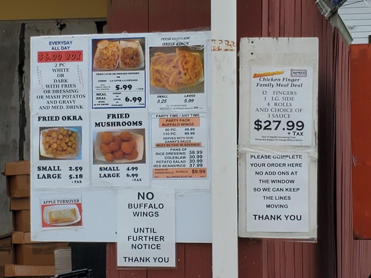 Menu at Danny's Fried Chicken restaurant, Franklin