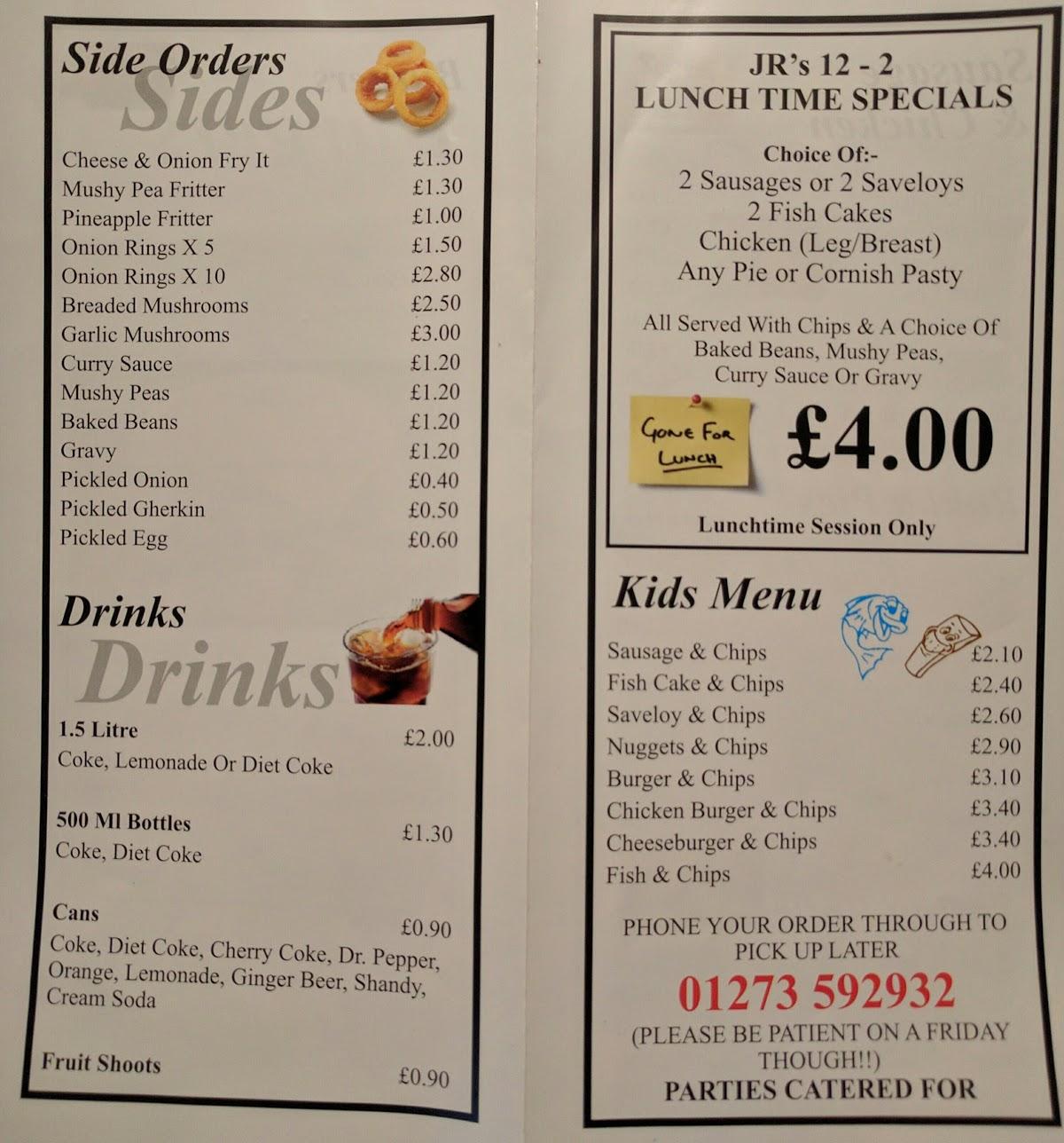 Menu at southwick Fish Bar, Hove