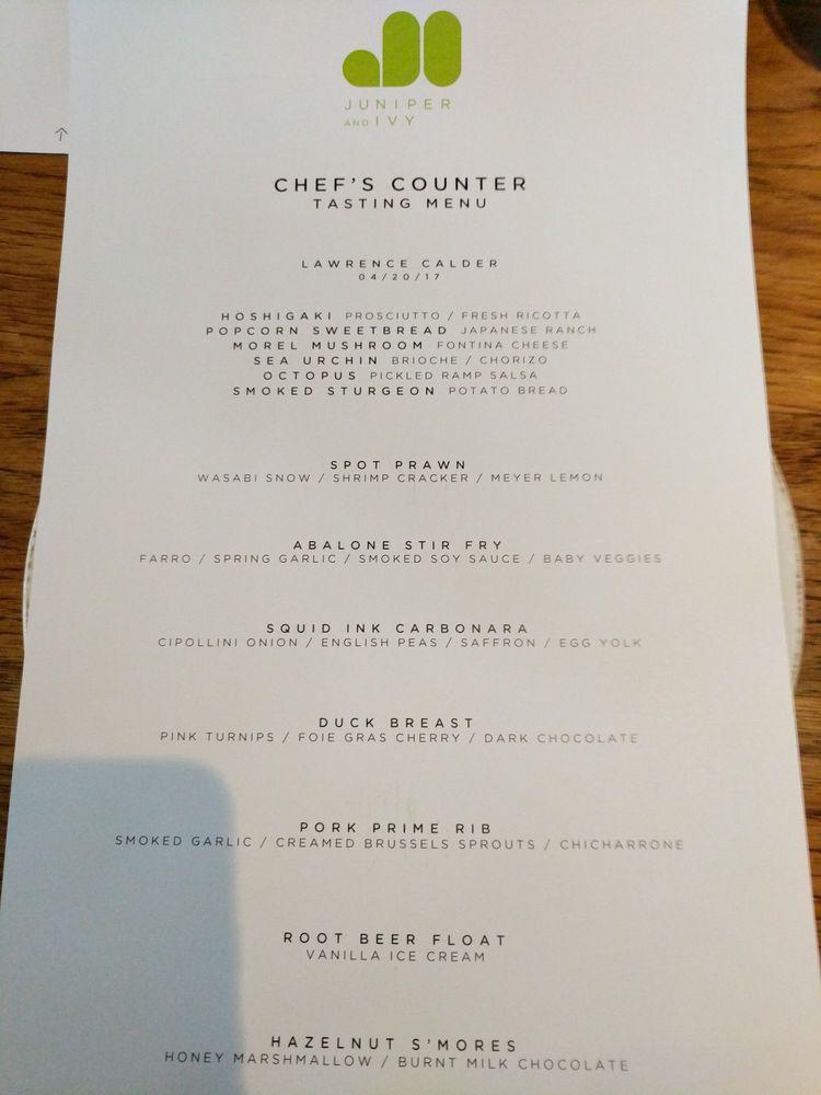 Menu at Juniper & Ivy pub & bar, San Diego