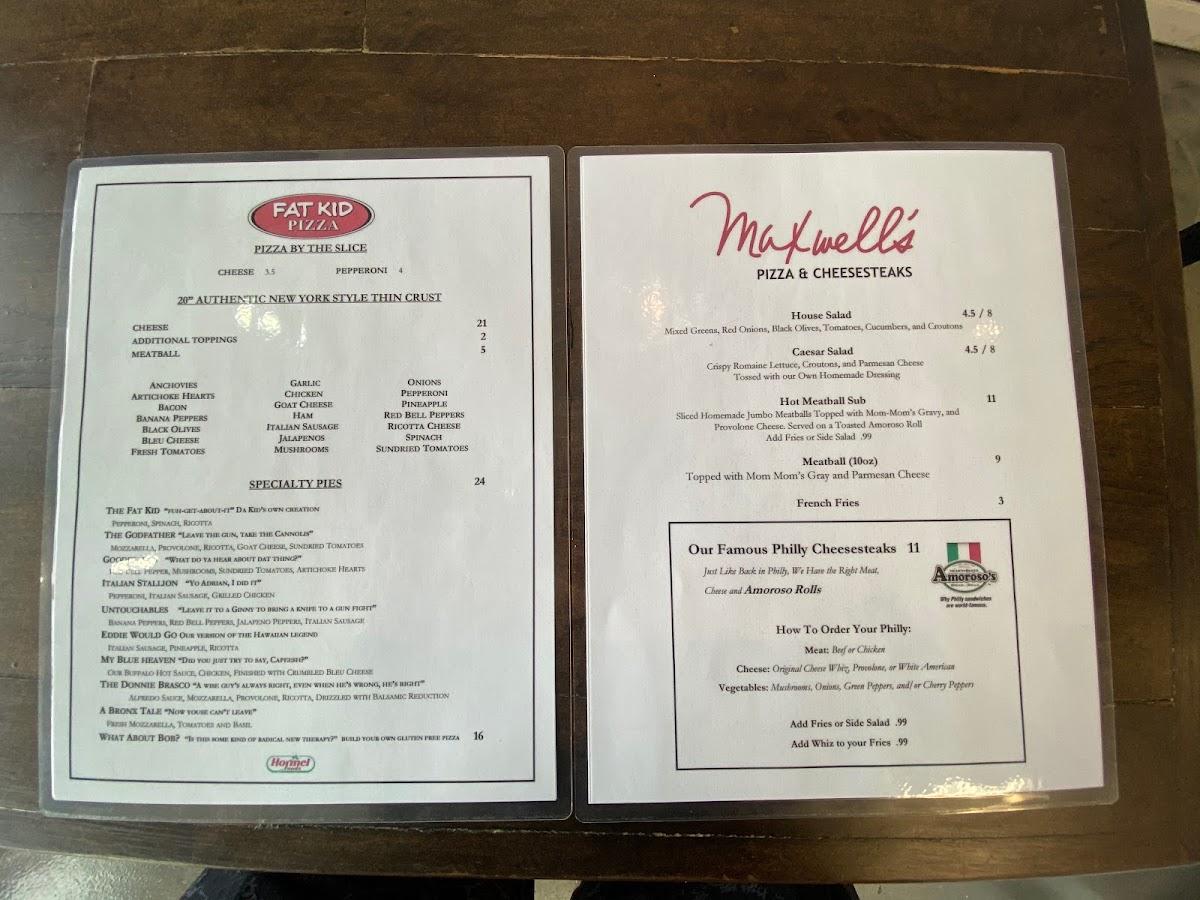 Menu at Maxwell's Pizza and Cheesesteaks pizzeria, South Jordan