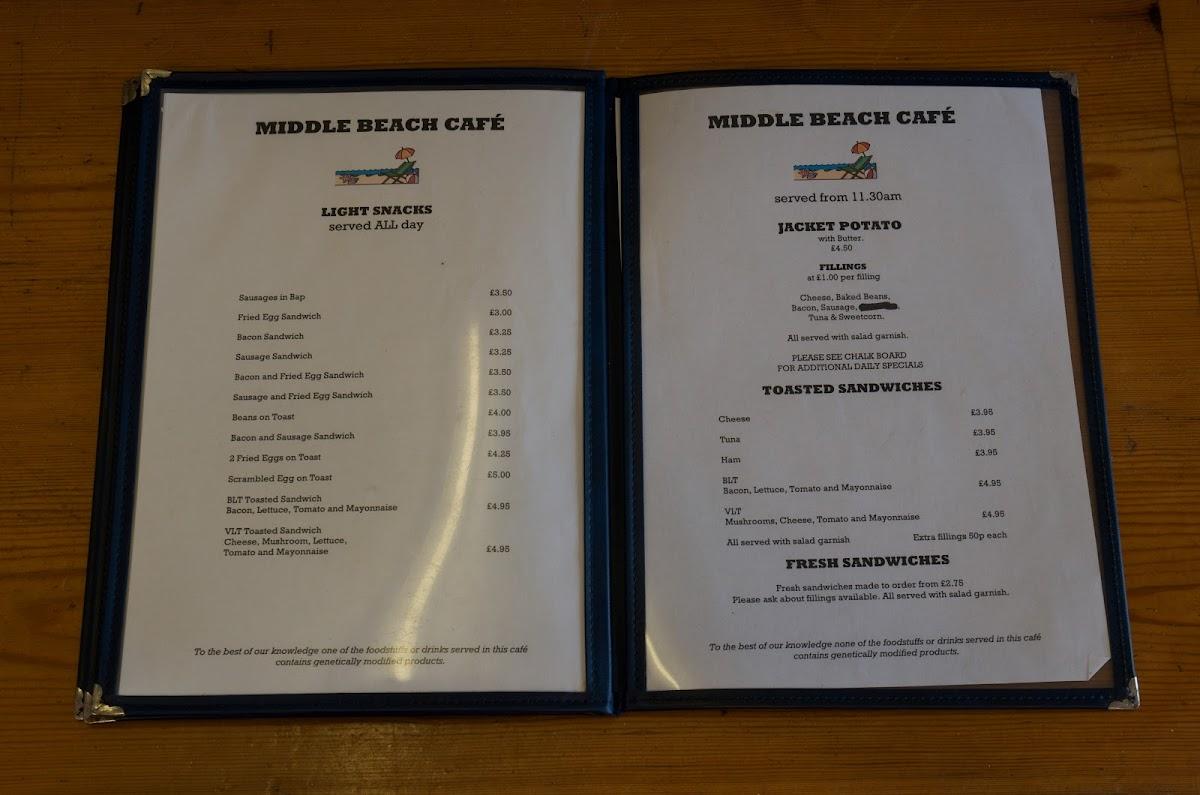 Menu at Middle Beach Cafe, Swanage