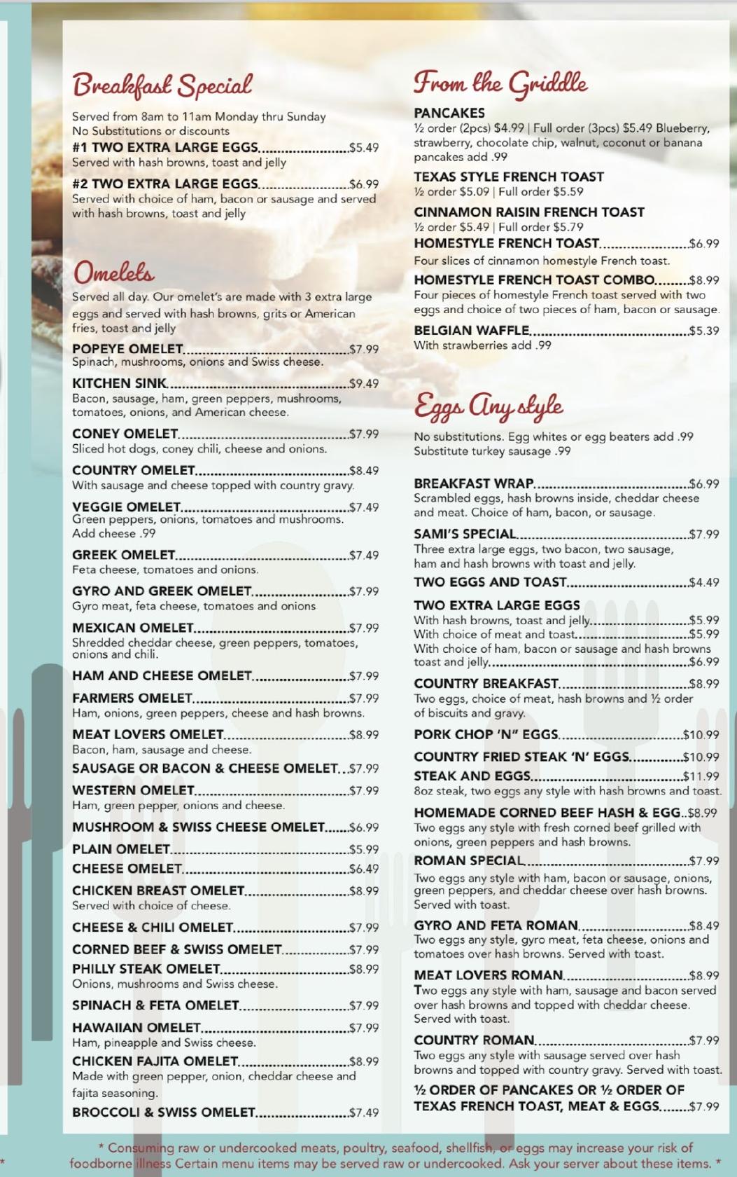 Menu at Sami's Coney Island restaurant, Taylor, Eureka Rd