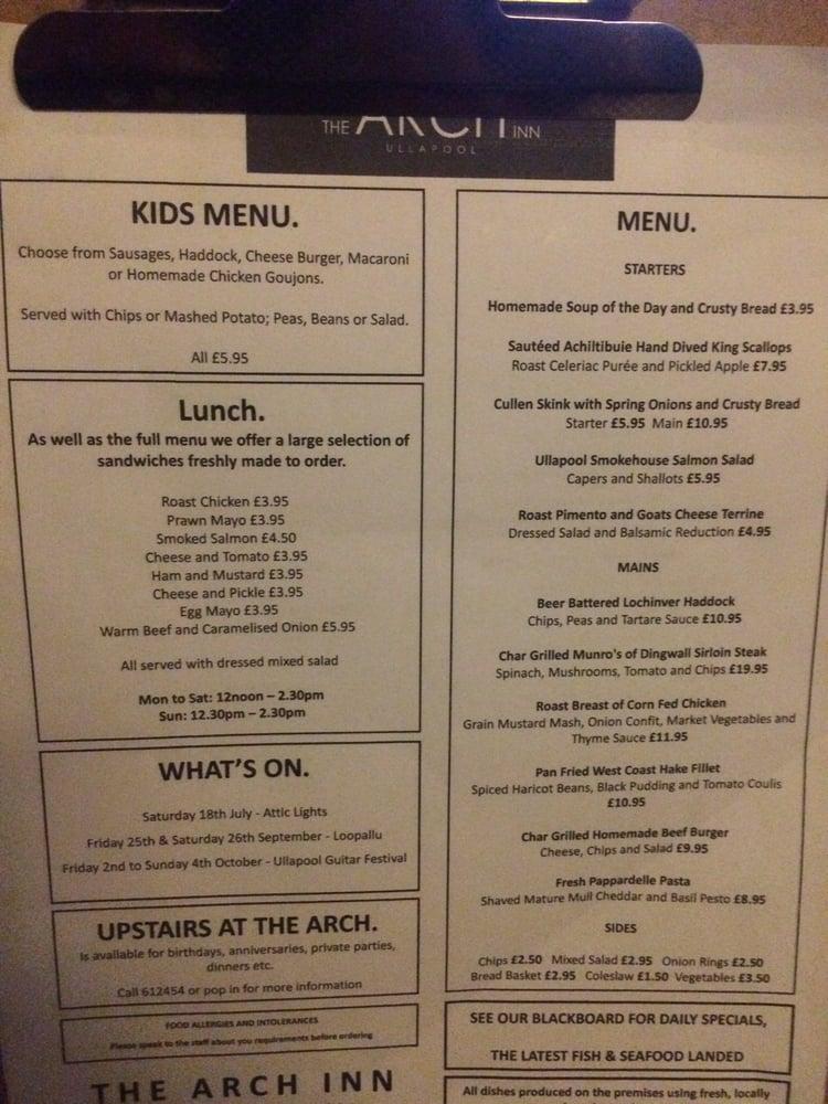 Menu at The Arch Inn pub & bar, Ullapool