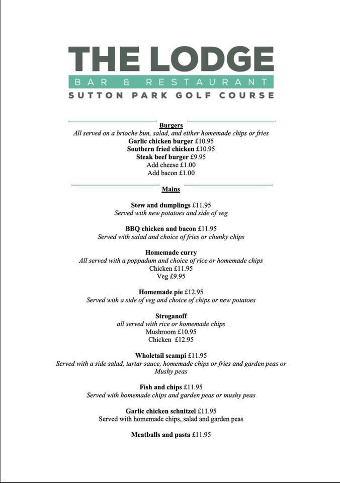 Menu at The Lodge Bar & Grill - Sutton Golf Course, Hull, The Lodge