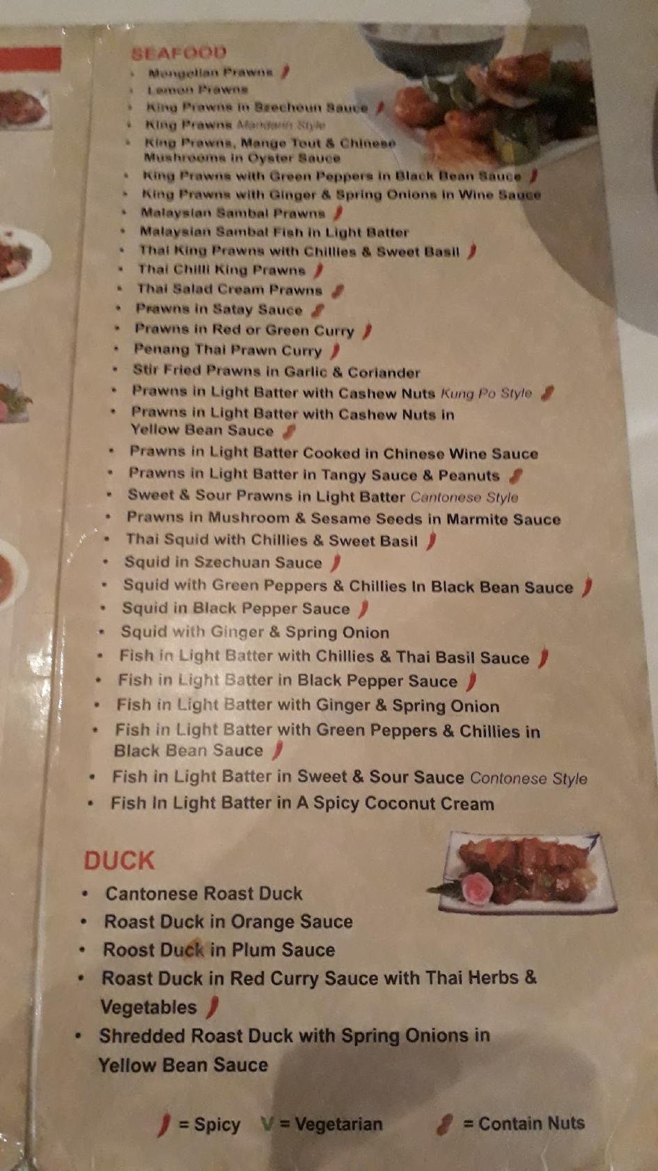 Menu at The Oriental Paradise restaurant, Northampton