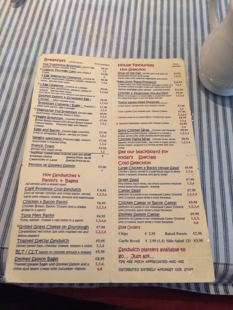 Menu at Cafe Provence, Malahide