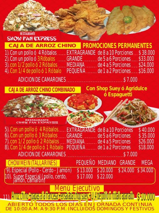Menu at Chow Fan Express restaurant, Envigado