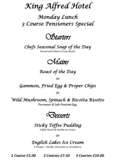 Menu at King Alfred pub & bar, Barrow-in-Furness