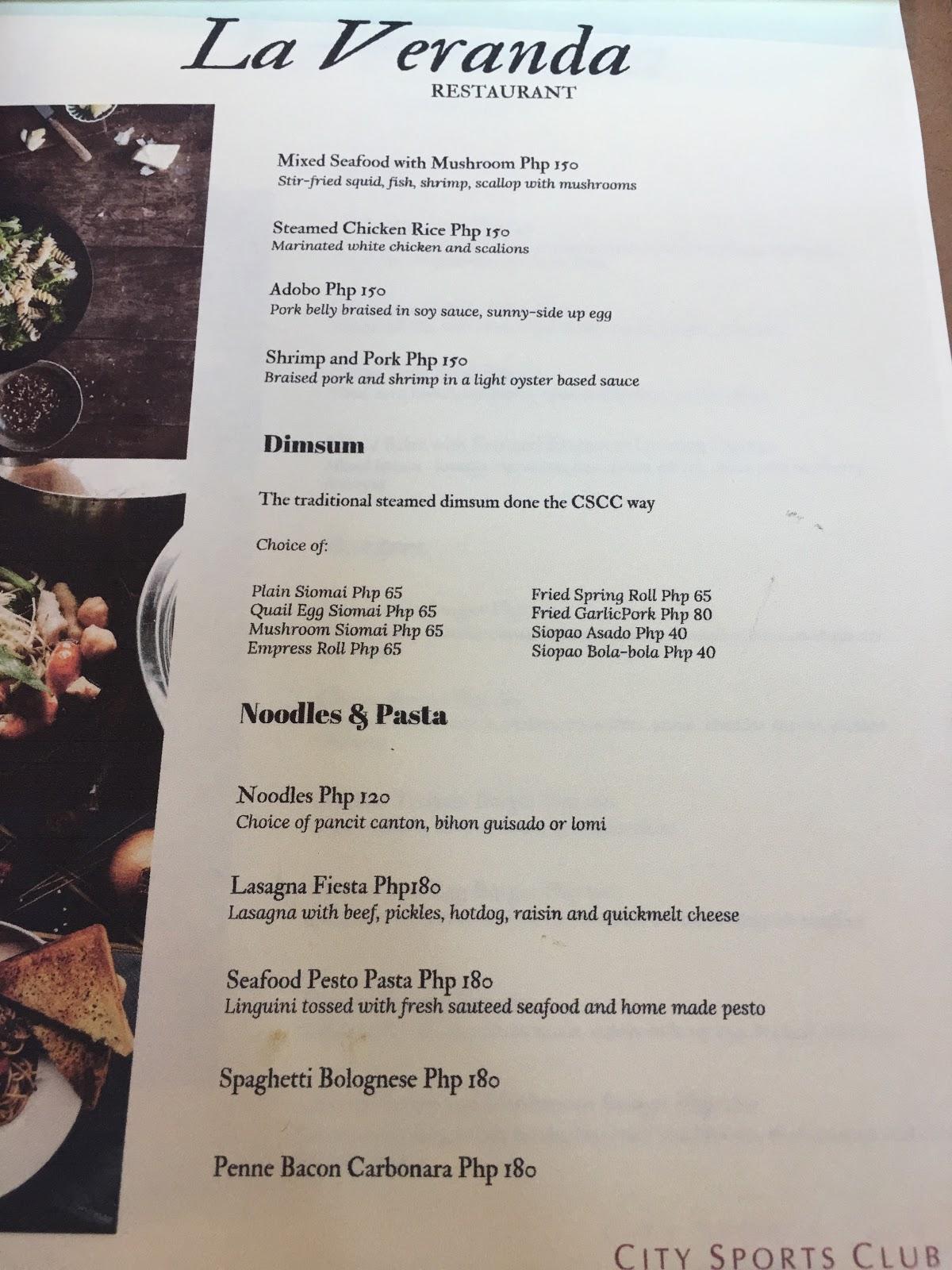 Menu at La Veranda restaurant, Cebu City