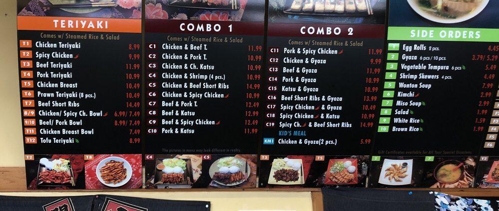 Menu at New Tokyo Teriyaki restaurant, Des Moines