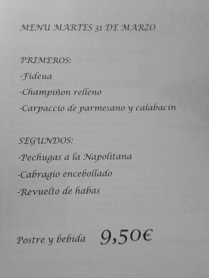 Menu at Restaurante la Revolta, Bétera