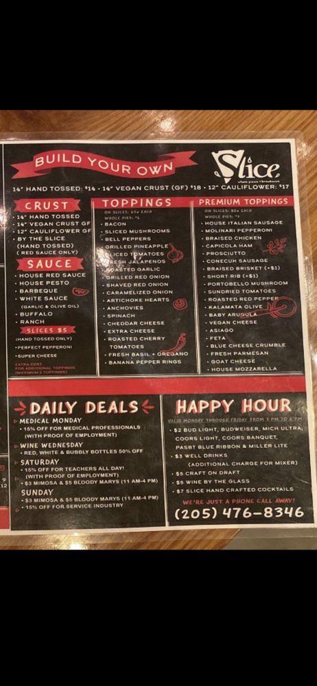 Menu at Slice Pizza and Brew pub & bar, Montevallo
