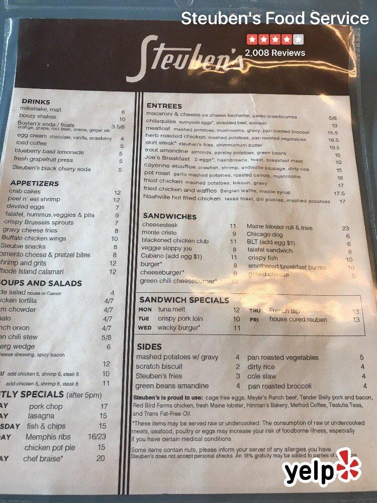 Menu at Steuben's Uptown pub & bar, Denver, 523 E 17th Ave