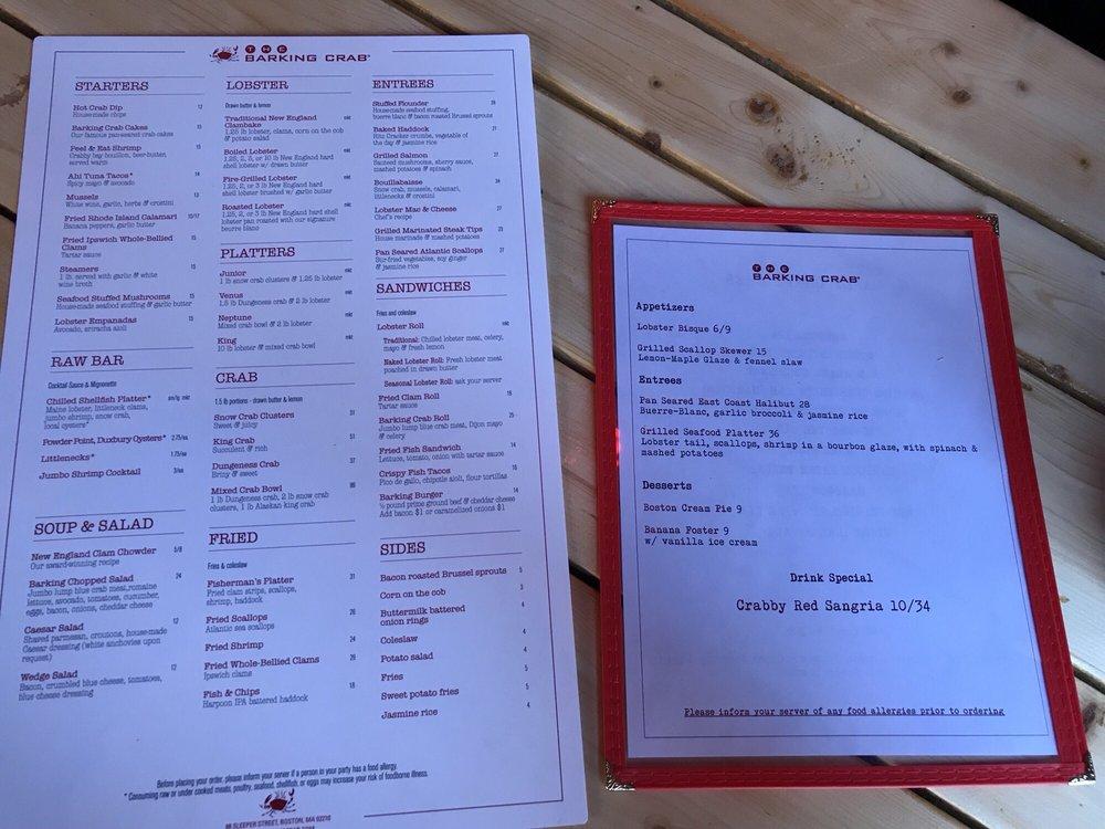 Menu at The Barking Crab, Boston