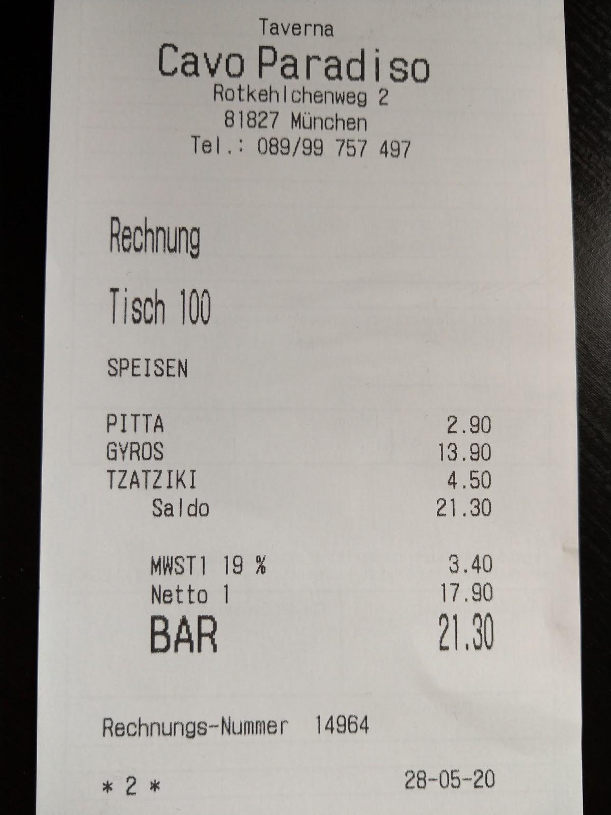 Speisekarte von Cavo Paradiso restaurant, München