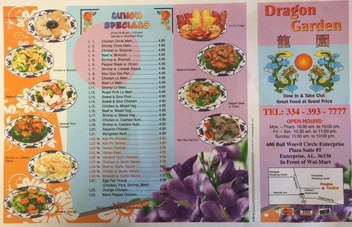 Menu at Dragon Garden Restaurant, Enterprise