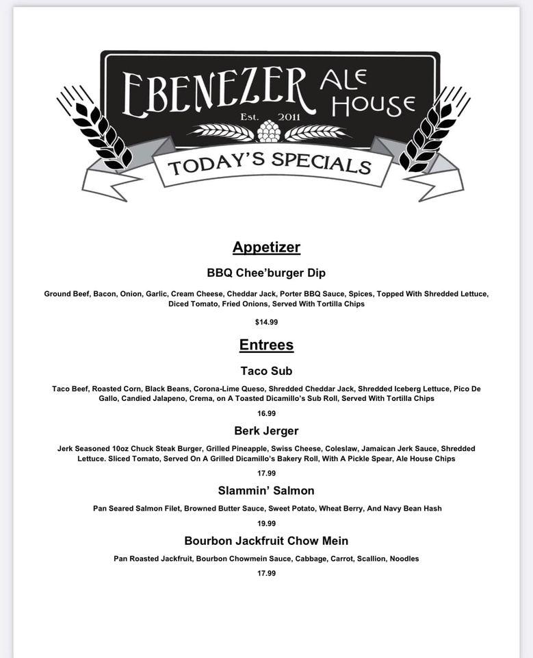 Menu at Ebenezer Ale House restaurant, West Seneca