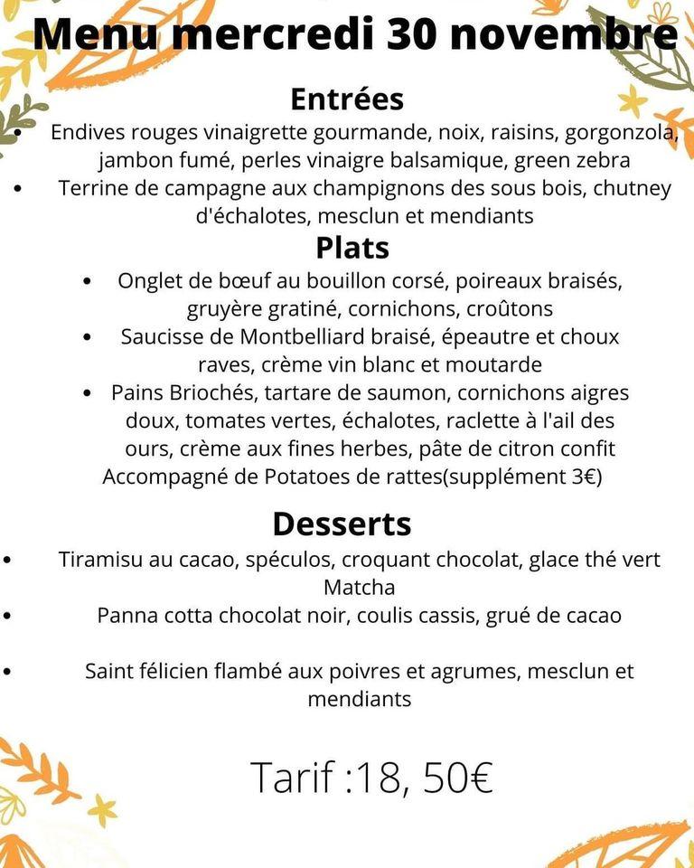 Menu at LE CONCEPT restaurant, Cigogné