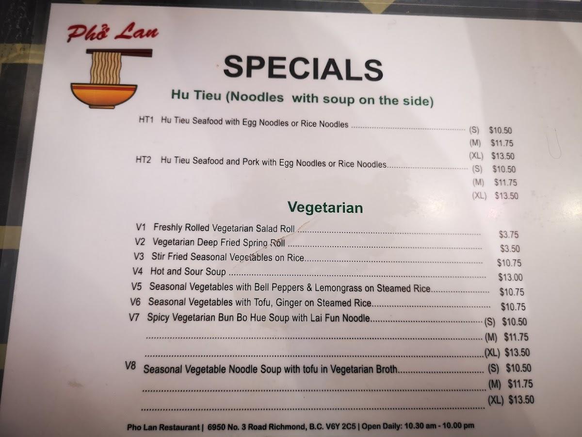 Menu at Pho Lan Beef Noodle Soup Restaurant, Richmond