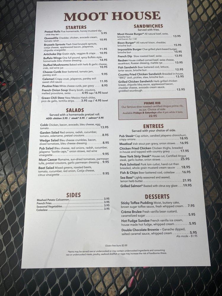 Menu at The Moot House pub & bar, Fort Collins
