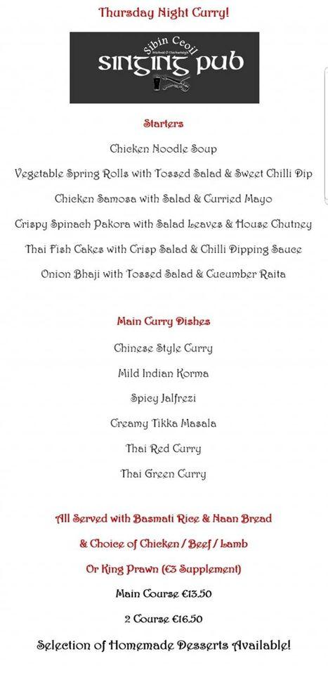 Menu at The Singing Pub, Downings, Clontallagh