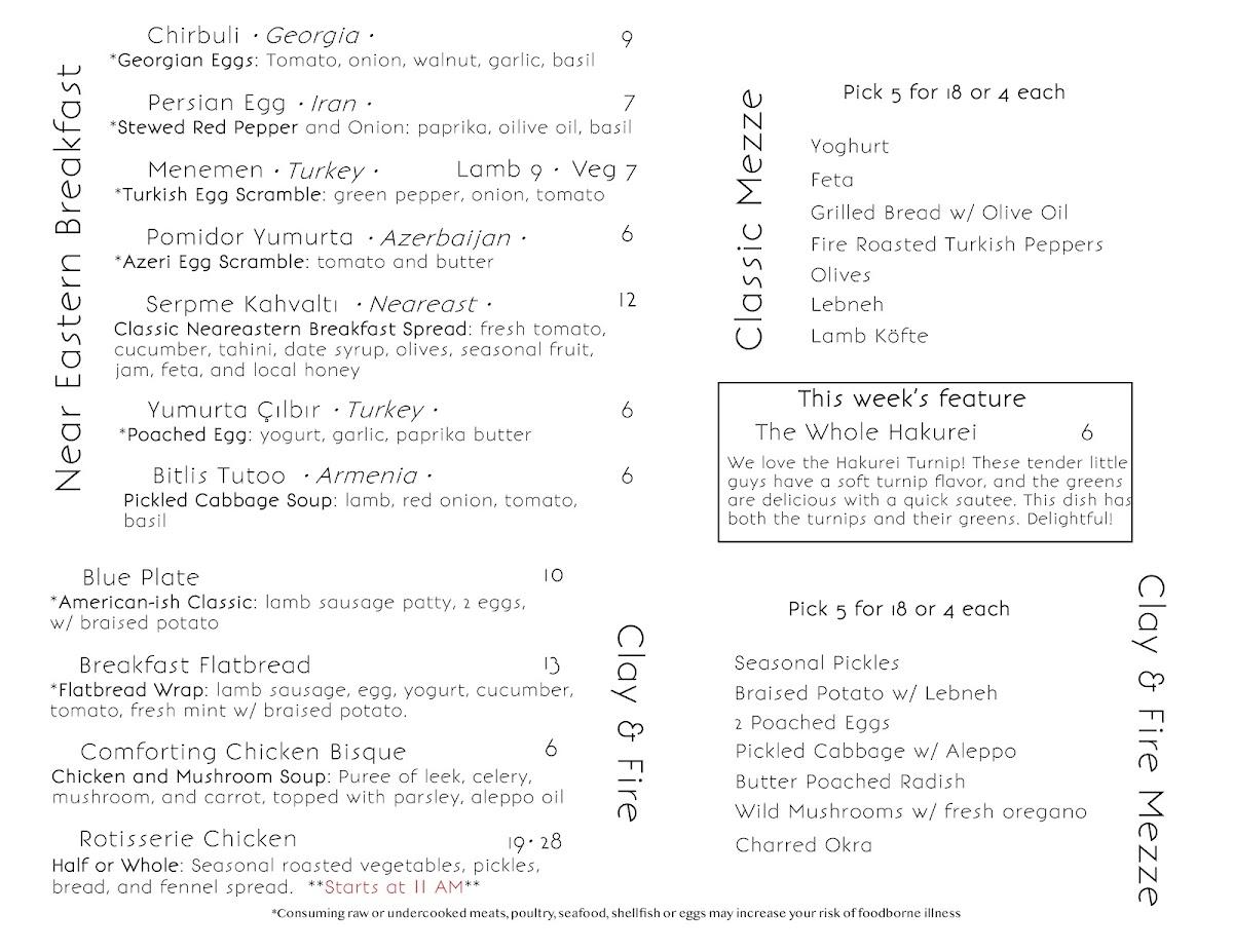 Menu at Clay & Fire restaurant, Kansas City