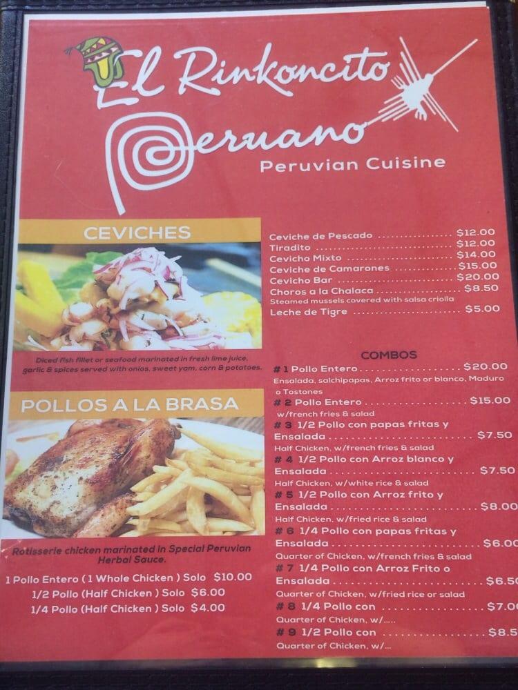 Menu at El Rinkoncito Peruano restaurant, Jersey City