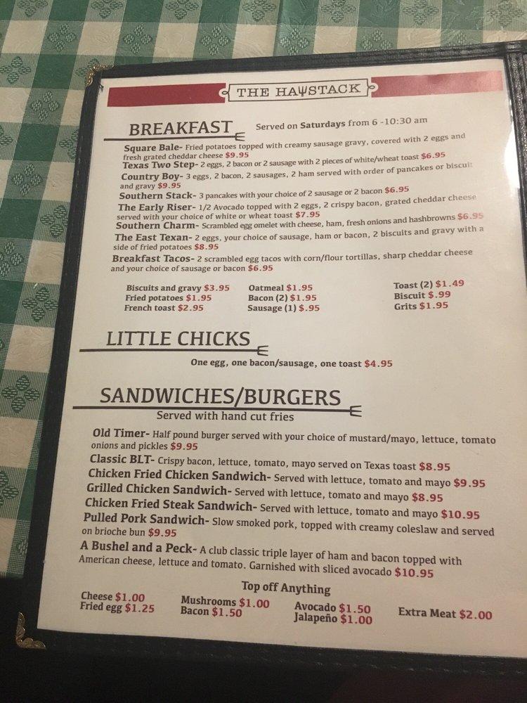 Menu at Haystack Restaurant, Reklaw