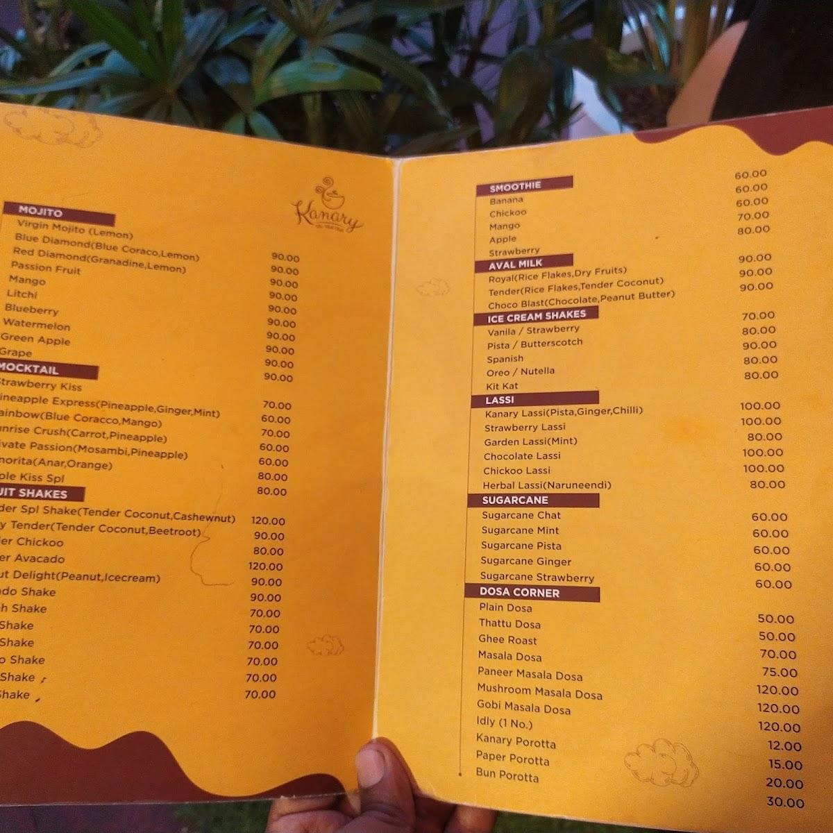 Menu at Kanary A2 Milk Kafe, Thrissur