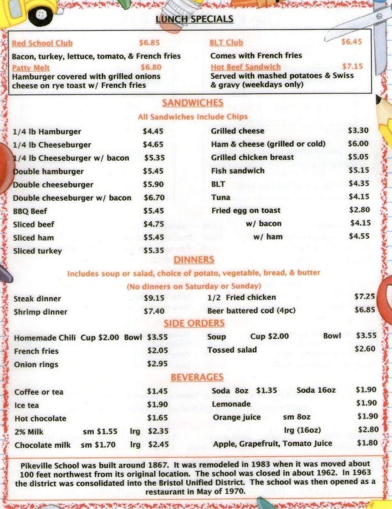 Menu at Red School Cafe, Bristol
