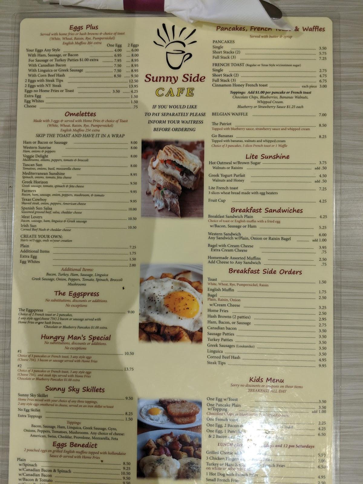 Menu at Sunnyside Cafe, Randolph
