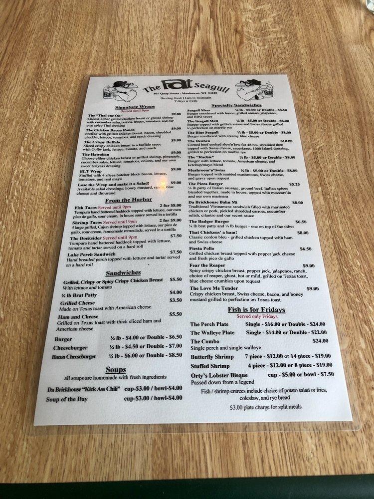 Menu at The Fat Seagull pub & bar, Manitowoc