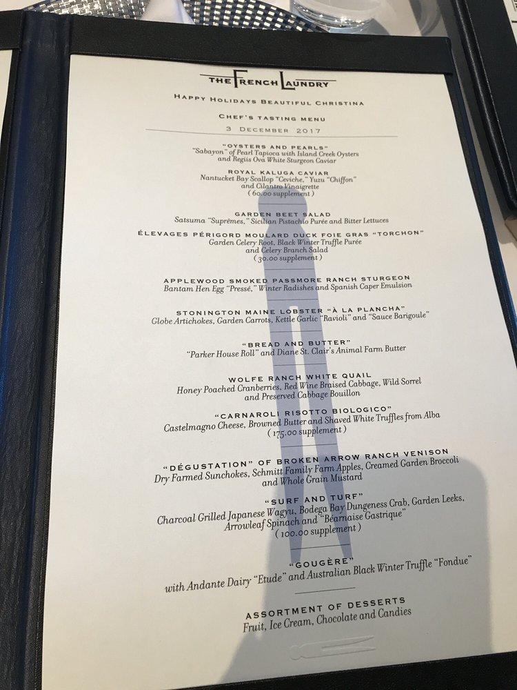 Menu at The French Laundry restaurant, Yountville