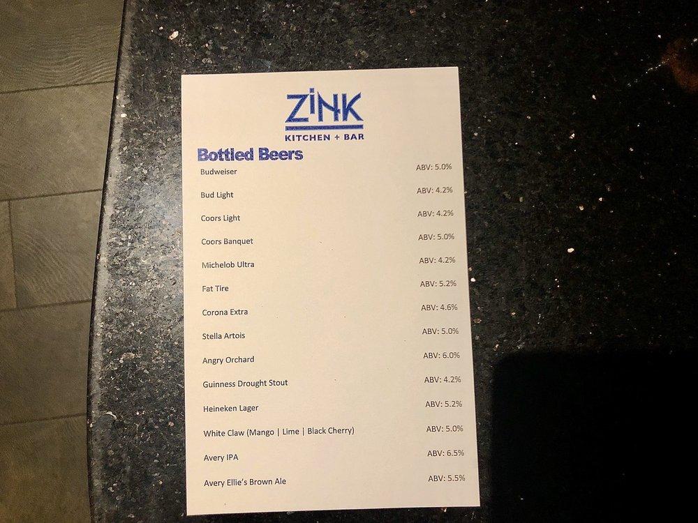 Menu at Zink Kitchen + Bar, Greenwood Village, E Orchard Rd