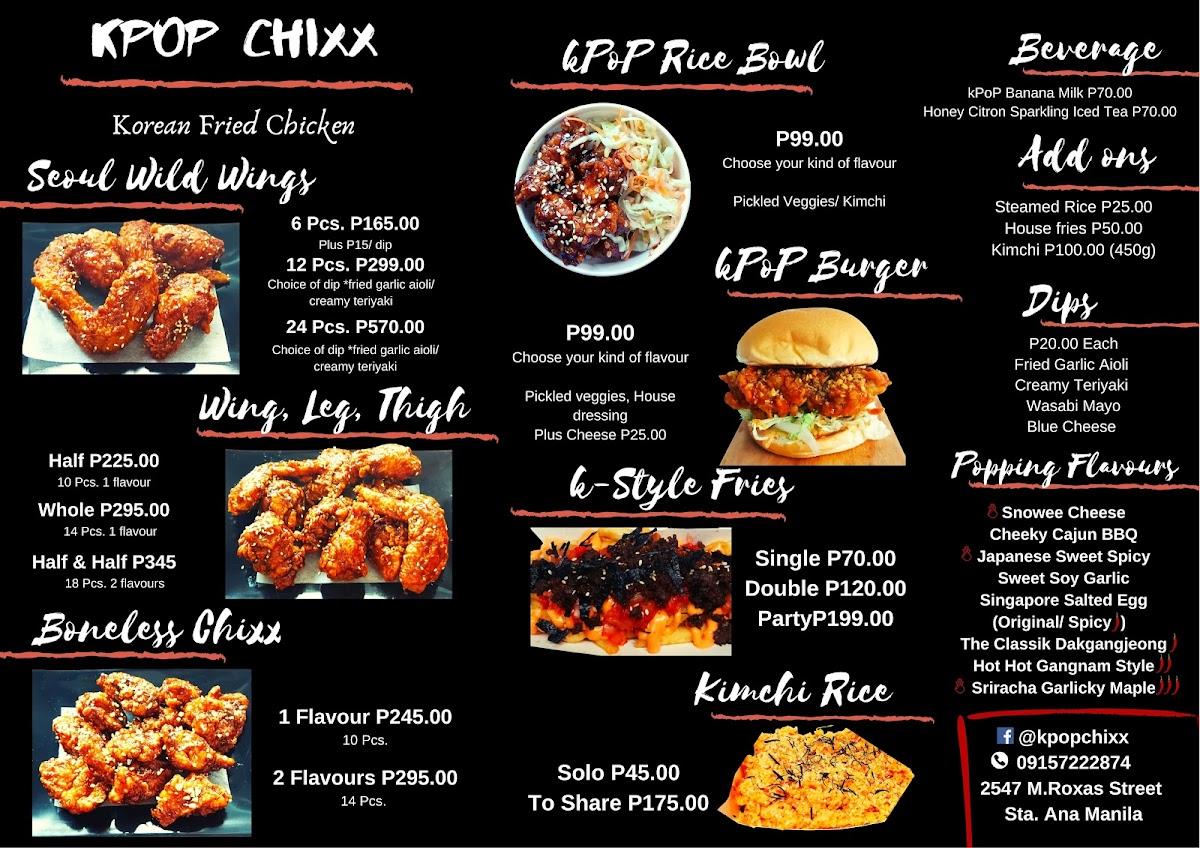 Menu at kPoP Chixx Korean Fried Chicken restaurant, Manila