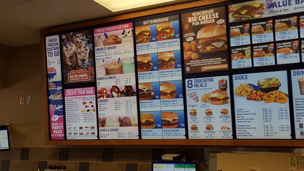 Menu at Culver's fast food, Tempe