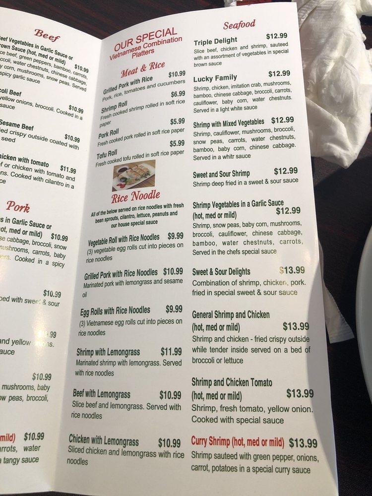 Menu at Saigon restaurant, Mount Airy