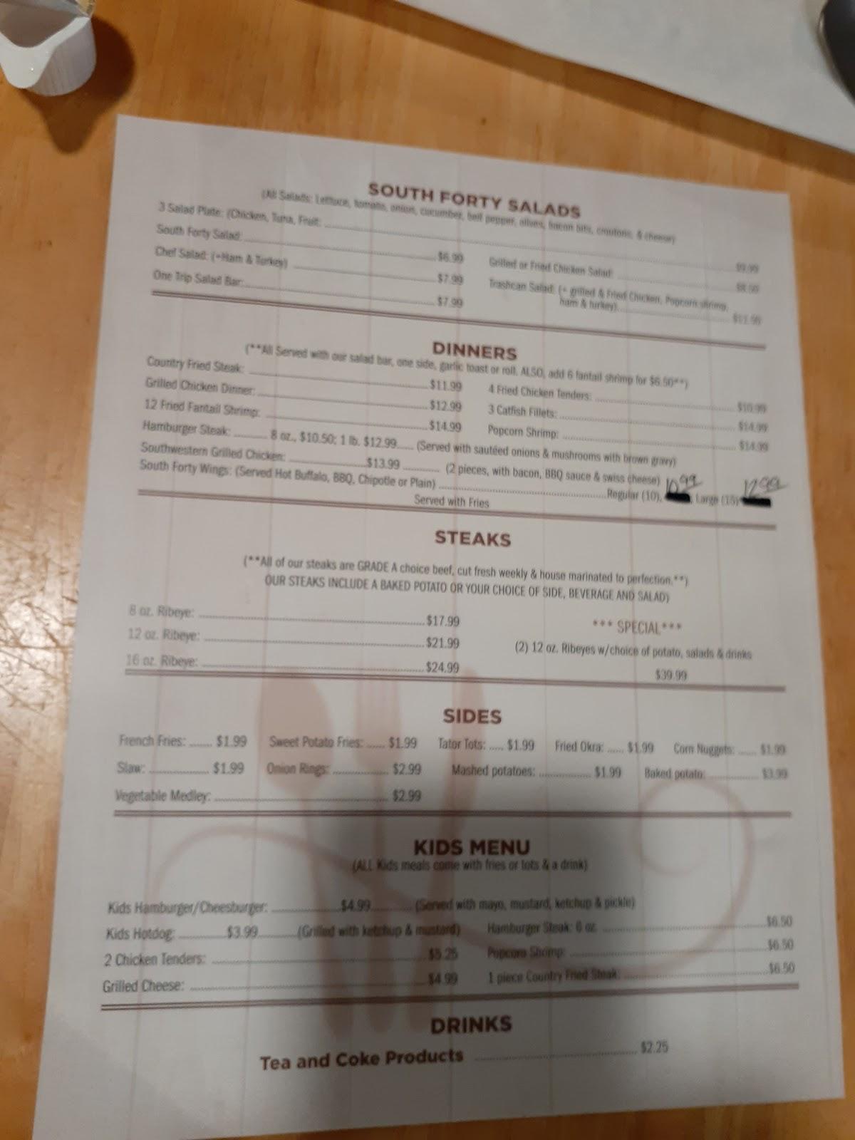 Menu at South Forty Restaurant, Repton