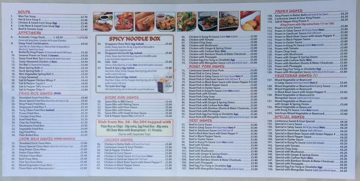 Menu at Tasty China fast food, Chester