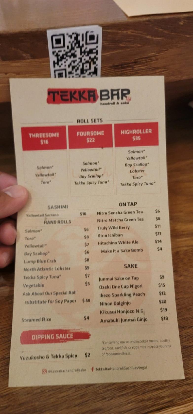 Menu at Tekka Bar: Handroll & Sake, Las Vegas