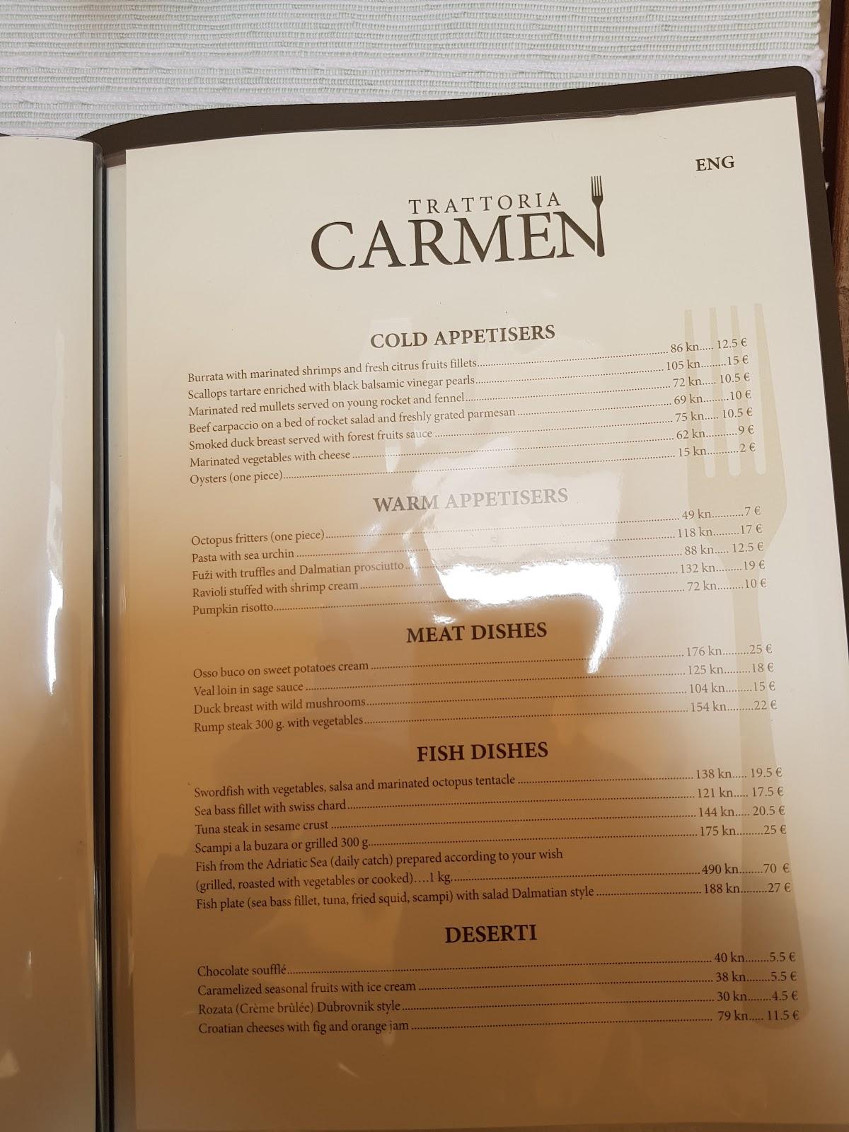 Menu da Trattoria Carmen ristorante, Ragusa