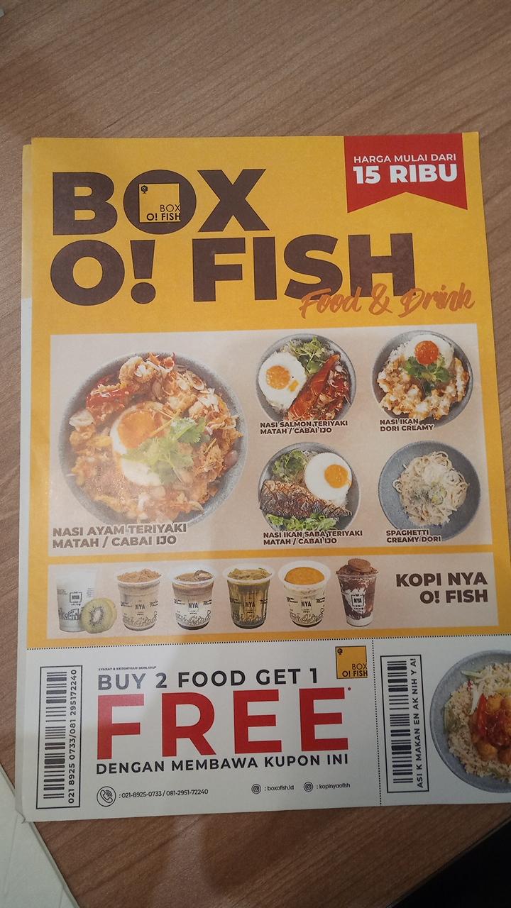 Menu at Box O! Fish restaurant, Bekasi Regency